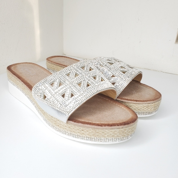 Atalina | Shoes | Atalina Silver Rhinestone Platform Wedge Sandal Size ...